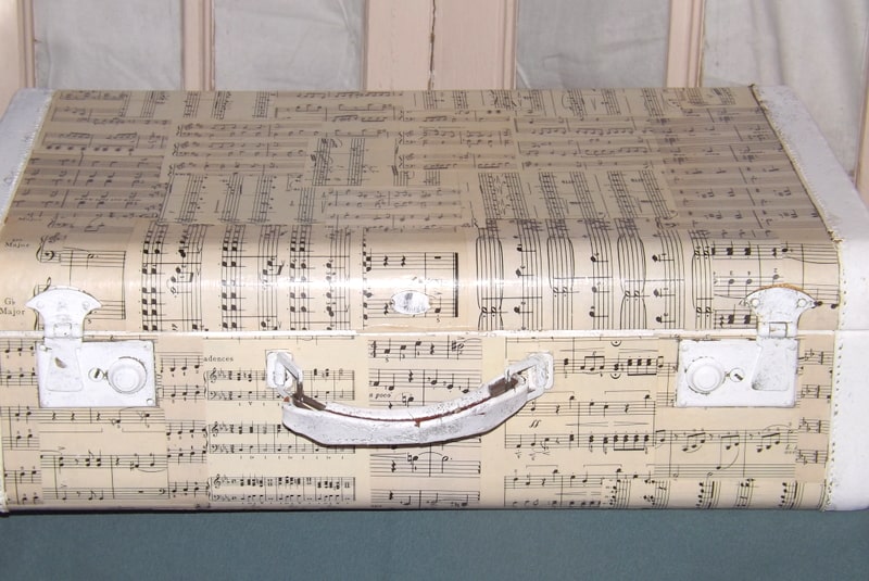 Decoupaged Sheet Music Suitcase | Jen Reviews