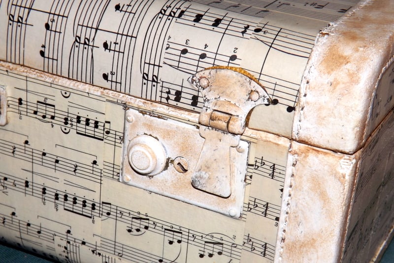Decoupaged Sheet Music Suitcase | Jen Reviews